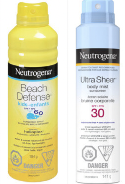 Neutrogena Beach Defense and Ultra Sheer aerosol spray sunscreens ...